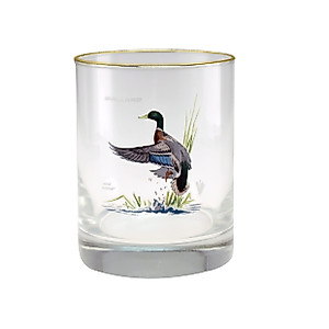 Culver Ned Smith 22k Gold Rim Waterfowl DOF Double Old-Fashioned Glasses, 13.5-Ounce, Assorted Set of 4