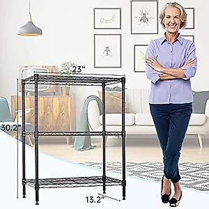 BestOffice 3-Shelf Adjustable Metal Storage Shelves Wire Shelving Unit Organizer Wire Rack 450Lbs Capacity for Small Places Kitchen Garage 23Lx13.2Wx30.2H,Black