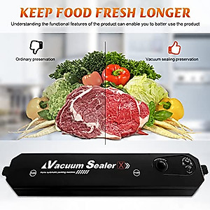 Vacuum Sealer Machine for Food Srorage, Automatic Food Sealer Dry Moist Air Sealing System, with 10 Food Vacuum Sealers Precut Bags (Black, 60kPa)