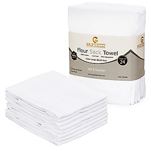 GOLD TEXTILES White Flour Sack Towels (24 Pack - 28x28) 100% Cotton Kitchen Towels – Multipurpose, Soft & Absorbent, Quick Dry with Easy Care