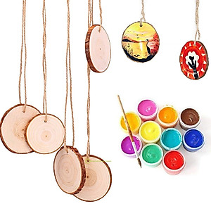 Natural Wood Slices TICIOSH 50 Pcs 2.4-2.8 inches Craft Unfinished Wood kit Predrilled with Hole Wooden Circles for DIY Crafts Wedding Decorations Christmas Ornaments Arts Wood Slices