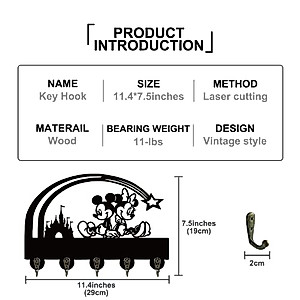 SANDIKSHA Cartoon Key Holder, Animation Style Wall Mount Organizer Wooden Key Rack with 5 Key Hooks, Rustic Home Wall Mounted Key Hangers Decor for Entryway Door Bathroom Kitchen，Gifts for Children