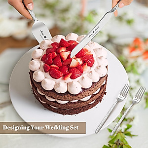 Personalized Wedding Cake Knife and Server Set Engraved Gold Cake Cutter Server Forks Custom Cake Cutting Set for Wedding Anniversary Engagement Birthday Gifts