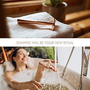 Eco Friendly Safety Razor For Women & Blades | Zero Waste Gift Ideas | Sustainable Shaver for Ladies | Rose Gold Straight Metal Razor | Stainless Steel Double Edge Razors | Reusable Safety Razor Women