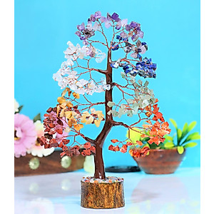 Crocon Seven Chakra Gemstone Tree Copper Wire Feng Shui Money Bonsai Good Luck Chakra Healing Crystals Home Decoration Ornament Figurine Wealth Prosperity Gift Size: 10-12"
