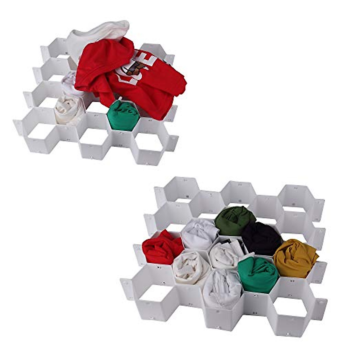 JIAKAI Honeycomb Drawer Organizer，Partition Bee Style Underwear Socks Bras Ties Belts Scarves Drawer Divider Cabinet Clapboard(White-8 pieces)