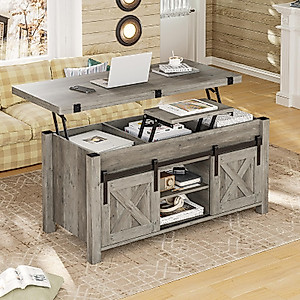 SEDETA Lift Top Coffee Table, 4 in 1 Multi-Function Convertible Coffee Tables with Storage and Hidden Compartment, Farmhouse Coffee Table Converts to Dining Table for Living Room, Grey