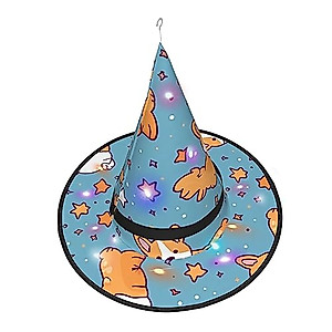 EVANEM Corgi 2 Pcs Halloween Witch Hats With Led Lights Halloween Decorations Hat For Women Glowing Witch Hat