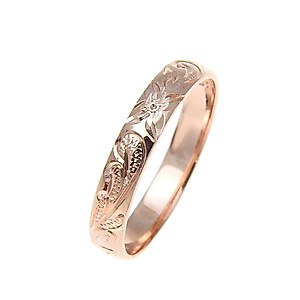 Arthur's Jewelry Sterling silver 925 pink rose gold plated 4mm Hawaiian scroll hand engraved ring band size 7.5