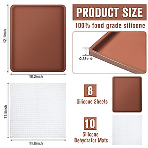 8 Pcs Silicone Dehydrator Mats 10 Pcs Mesh Screen Dehydrator Sheets Nonstick Reusable Fruit Dryer Trays for Jerky Fruit Herbs Flax Crackers Crust Tray