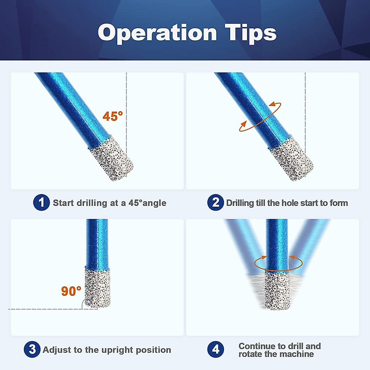 Dry Diamond Drill Bit Set,BRSCHNITT 2pcs 1/4 Inch (6mm) Diamond Hole Saw Core Drill Bit for Porcelain Tile Ceramic Stone Granite Marble,Hex Shank Dry Drilling Diamond Core Drill Bit Kit