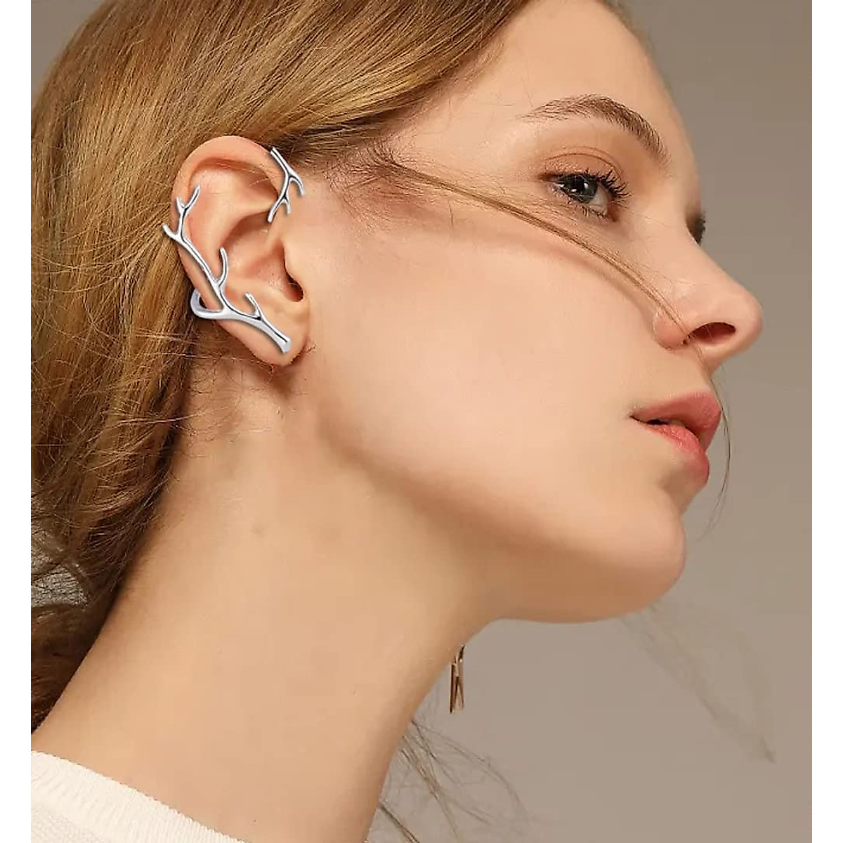 LOREMOW Ear Clips Earrings for Women Ear Cuffs Non Piercing Ear Wrap Branch Leaf Clip On Cartilage Helix Earrings Silver