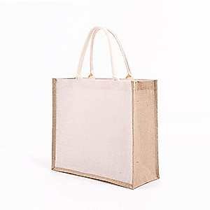 TCOOME Burlap Tote Bag With Sturdy Handle, Reuseable Burlap Jute Tote Bags for Wedding Favors, Daily use（S 14.2x12.6x5.9inch） White Medium