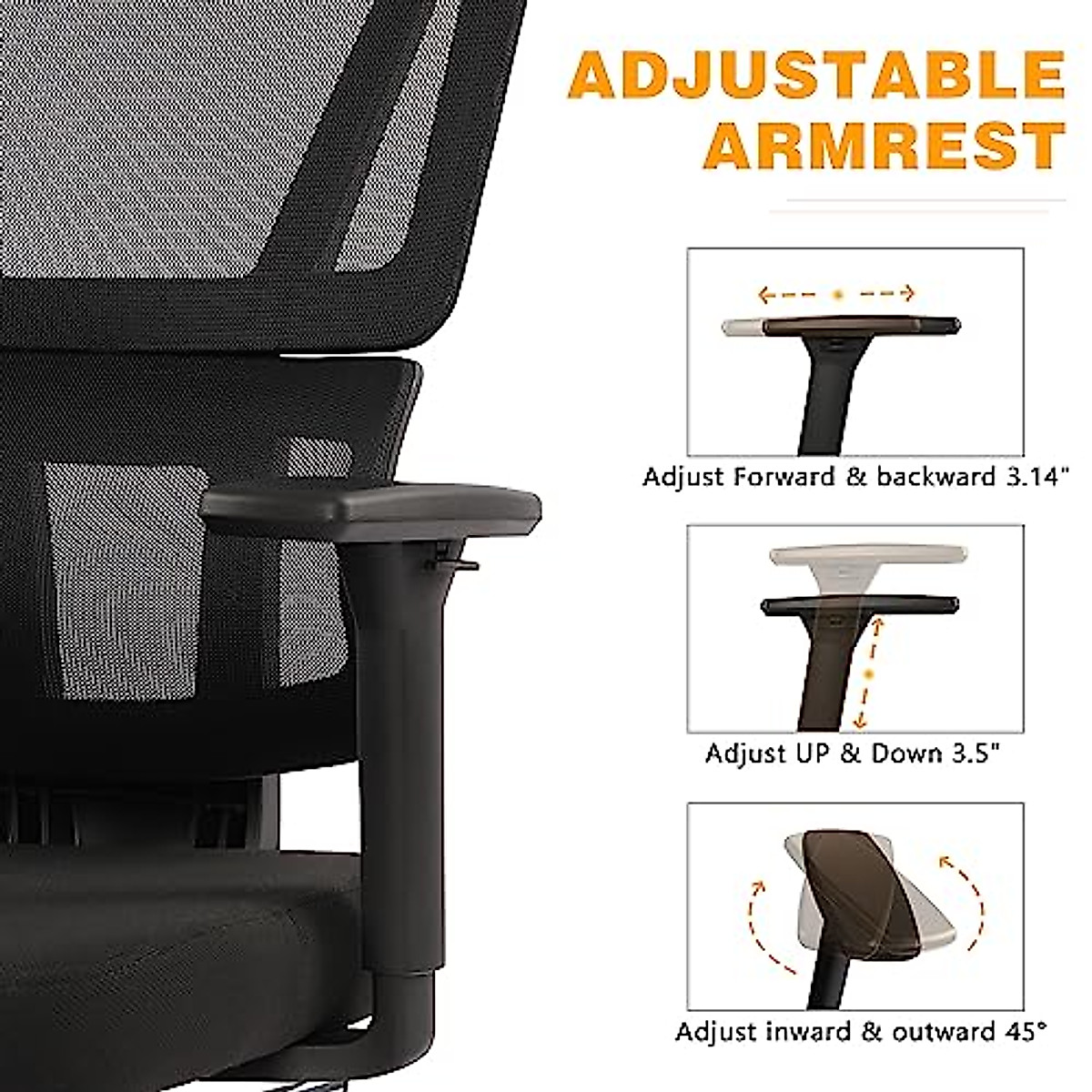 LSSBOUGHT Ergonomic Mesh Office Chair with Lumbar Support Adjustable Footrest Headrest, Mid Back Executive Swivel Desk Chair with Armrest for Home Office Work, Black