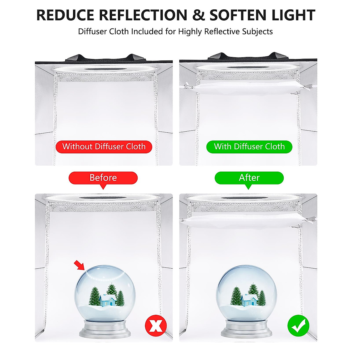 Uyled Light Box Photography 16"x16" Professional Dimmable Shooting Tent Kit with CRI >95 3000-6000K Photo Box with 120 LEDs Lights + 6 Photo Backdrops for Jewelry and Small Items Product Photography