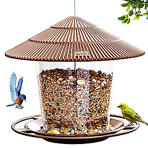 Hanizi Hanging Bird Feeder Squirrel Proof for Outdoor Wild Bird Seed, Outside, Garden Yard Decoration (Brown)