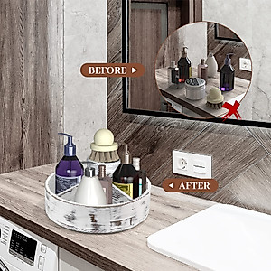 FTUREERA Lazy Susan Organizer, 12 Inch Rustic Wood Lazy Susan Turntable with Removable Dividers for Table, Cabinet, Kitchen Turntable Storage Food Bins Container for Pantry, Counter top