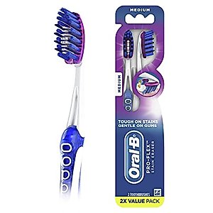 Oral-B 3D White Pro-Flex Stain Eraser Toothbrushes, Medium, 2 Count
