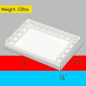 MEEDEN 18-Well Porcelain Artist Paint Palette, Mixing Art Ceramic Watercolor Paint Palette for Watercolor Gouache Acrylic Oil Painting, Rectangle 8 by 5-1/2-Inch