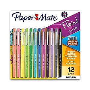 Paper Mate Flair Felt Tip Pens, Medium Point, Special Edition Tropical Vacation, Pack of 12 (1979425)
