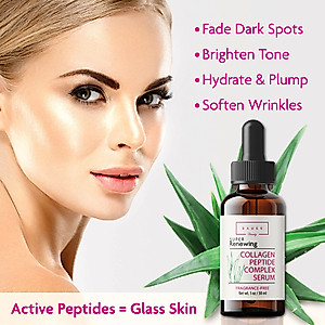 Collagen Peptide Complex Face Serum Anti Aging with Matrixyl 3000 and Hyaluronic Acid, Microneedling, Brightening, Hydrating and Skin Tightening for Glass Skin- DERMATOLOGIST TESTED