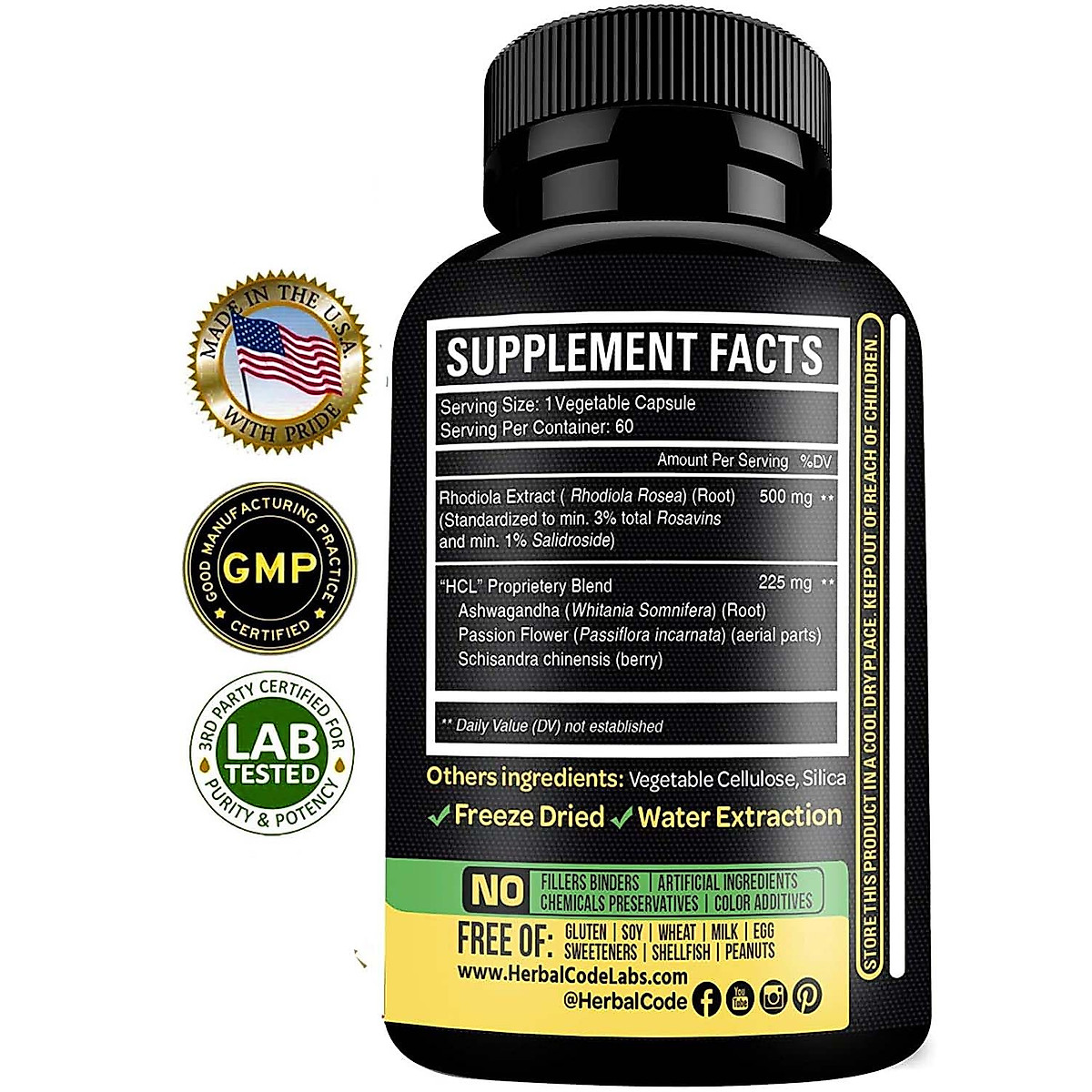 Rhodiola Rosea Supplement High Potency Extract 500mg - 3% Rosavins 1% Salidrosides with Ashwagandha Shisandra Passion Flower Herb Powder Capsules - Natural Way to Relieve Stress - Pills for Energy