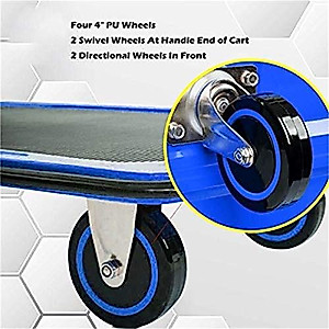 Push Cart Dolly AFT PRO USA Push Platform Truck Folding Rolling Flatbed Cart 360 Degree Swivel Wheels Foldable Handle (Blue, 330LB)