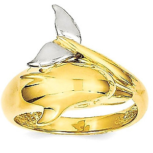 IceCarats 14K Two Tone Gold Sea Dolphin Ocean Fish Beach Nautical Ring Size 7.5