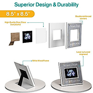 1Dino Premium Baby Sonogram Keepsake Picture Frame, Ultrasound Frame - 8.5" x 8.5" White/Grey Wood Photo Frame - Gift Idea for Expecting Parents, Baby Shower, First Time Mom/Dad Gifts, Nursery Decor