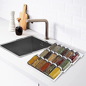 QIZENME Adjustable Spice Rack, 4 Tier Expandable Tray Drawer Organizer 12" to 24" Stackable Tray, Spice Storage Organizer Insert, for Spice Jars, Vitamins, Seasonings Kitchen Drawer Cabinet 2 Pack