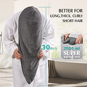 YFONG 3 Pack Large Microfiber Hair Towel Wrap, 30" x 10" Anti Frizz Quick Dry Hair Towels for Women Long, Curly, Thick Hair, Super Absorbent Hair Turban for Wet Hair (Grey, White, Camel)