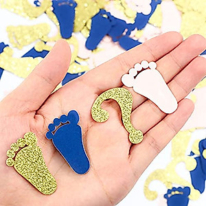 Gender Reveal Confetti for Baby Shower Baby Footprint Confetti Foot Print Question Mark Baby Sprinkles Decorations for Birthday Party Wedding Table Supplies, Pink, Gold, Dark Blue (200 Pieces)