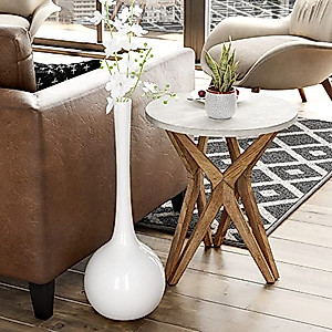 COZAYH Pedestal Farmhouse End Table, Distressed White Top with Tripod Base for Modern Farmhouse, Boho Decor, Round, 20D x 20W x 23.25H in