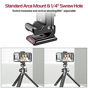 PICTRON Metal Phone Tripod Mount 3 Cold Shoes & Arca Port, 360° Smartphone Tripod Adapter for iPhone Samsung Cell Phone Stand Holder for Desktop Tripod Video Live Streaming Vlogging Rig