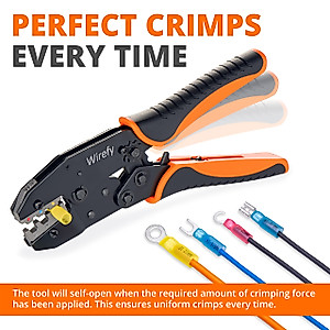 Crimping Tool For Heat Shrink Connectors - Ratcheting Wire Crimper - Crimping Pliers - Ratchet Terminal Crimper - Wire Crimp Tool by Wirefy