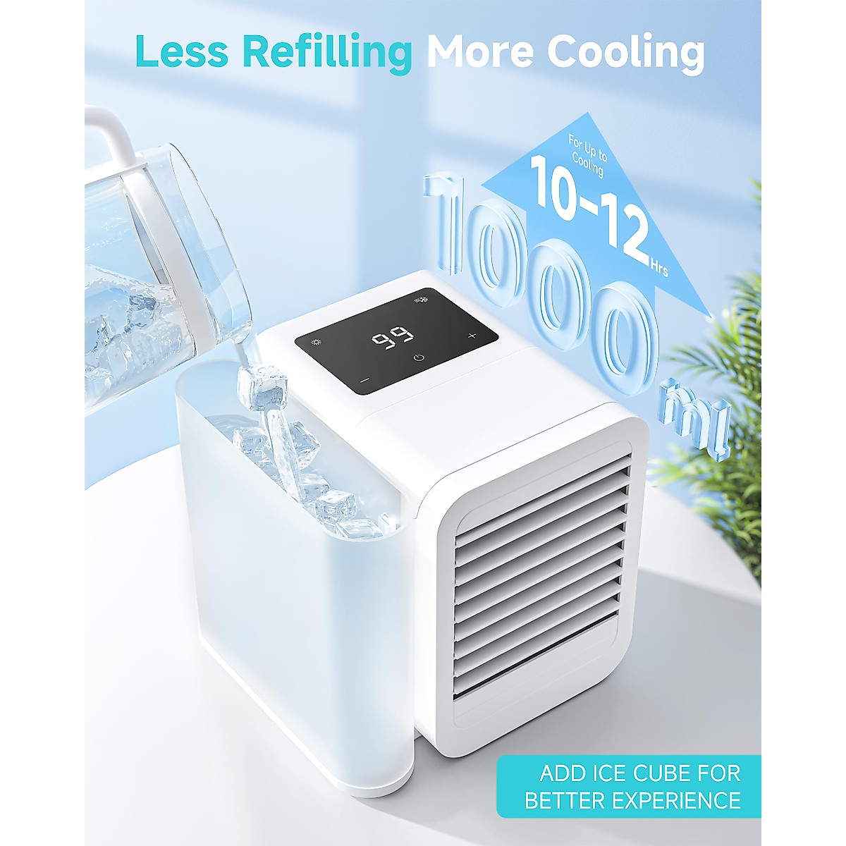Portable Air Conditioner Mini AC: Evaporative Mini Air Cooler with 𝟳 𝗖𝗼𝗹𝗼𝗿𝘀, USB Personal Air Cooler Desktop Cooling Fan Unit with 𝟭𝟬𝟬𝟬𝗺𝗹 𝗪𝗮𝘁𝗲𝗿 𝗧𝗮𝗻𝗸 for Room Office Home