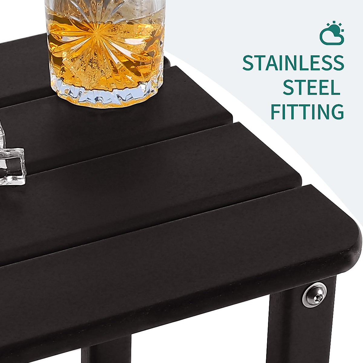 Aoorun 17.3" Small Outdoor Table Resin, Weather Side Table Adirondack (13.9" D x 13.5" W)- Black