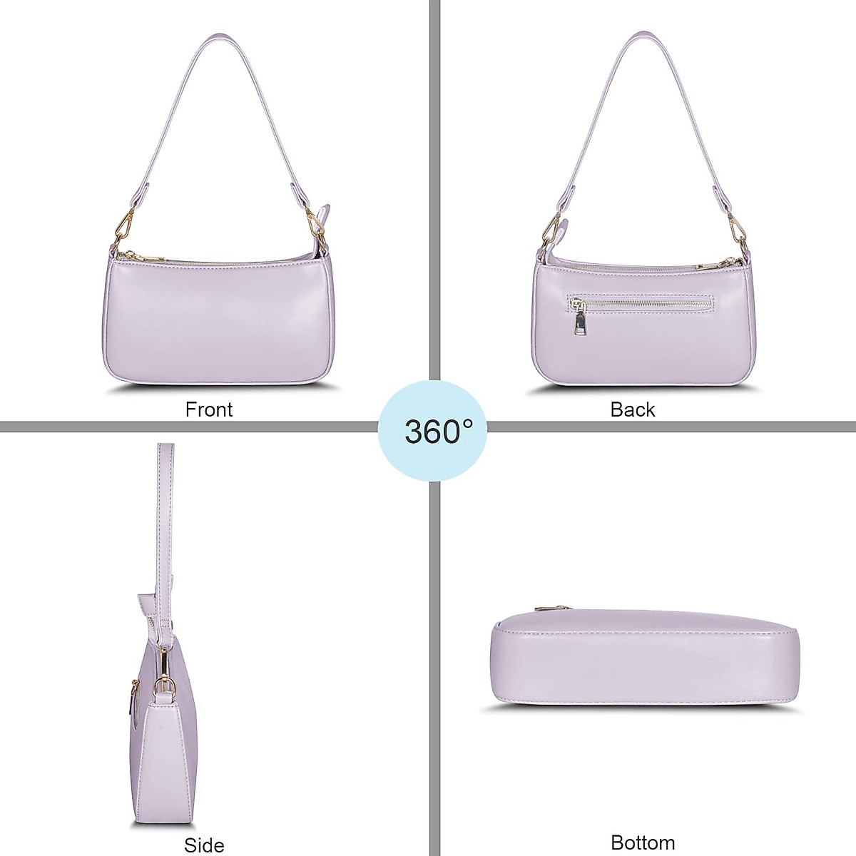 NIUEIMEE ZHOU Shoulder Bag for Women Retro Vegan Leather Classic Clutch Tote HandBags Purses with Zipper Closure (Purple)