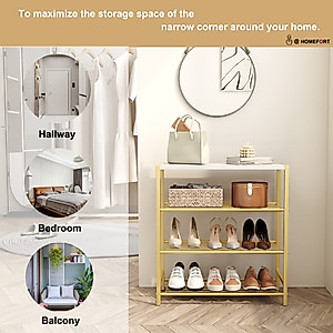 HOMEFORT 4-Tier Shoe Rack, Shoe Storage Shelf, Industrial Shoe Tower, Narrow Shoe Organizer for Closet Entryway, Small Shoe Rack Table with Durable Metal Shelves, Gold