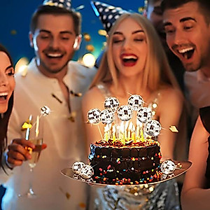 40 Pieces Disco Ball Cupcake Toppers Silver Disco Ball Cake Toppers Disco Ball Centerpiece Decor 70s Disco Theme Cake Decoration for Birthday Disco Theme 70s Party (1.18'')