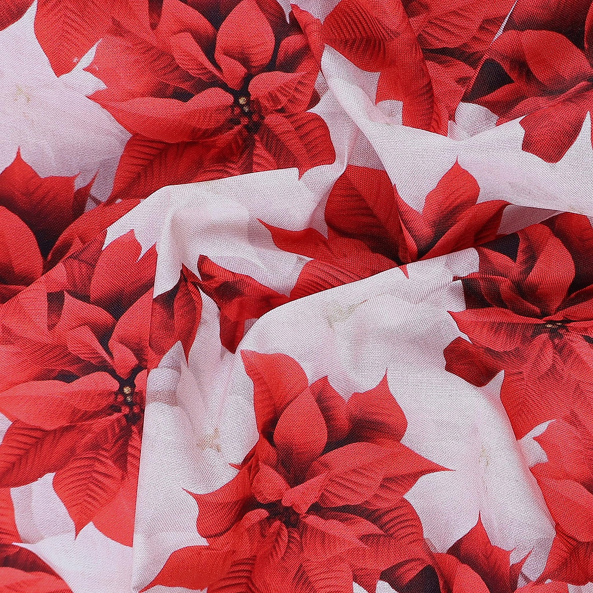 Mook Fabrics Cotton 2024 Christmas Poinsettas, Red/White Cut by The Yard