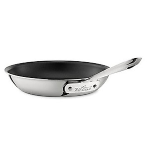 All-Clad D55110NSR1 D5 Polished 18/10 Stainless Steel 5-Ply Bonded Dishwasher Safe Nonstick Fry Pan Saute Pan Cookware, 10-Inch, Silver