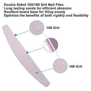 Nail Files (100 Pcs), 100/180 Grit Nail File Emery Board Bulk for Acrylic Nails and Natural Nails, Limas para Unas Acrilicas Profesional Pack Filers for Gel Nail Double Sided Manicure Curved Gray
