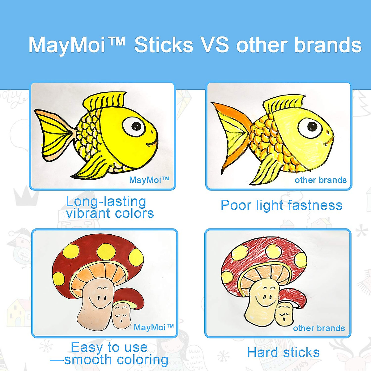 MayMoi 12PCS Washable Tempera Paint Sticks | Non-Toxic, Quick Drying & No Mess Paint Sticks for Kids, 12 Bright Colors, Best Art Birthday Gifts for Kids (6g)