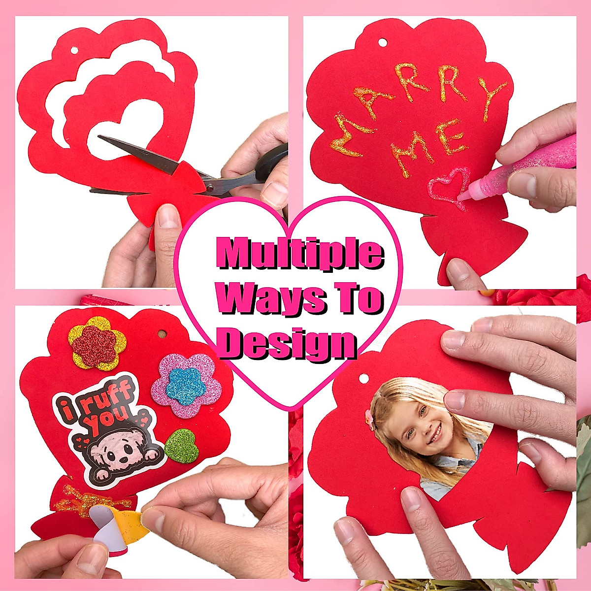Uranus&No.1 Valentines Day Foam Crafts Set, Heart Bear Bouquet Arts and Crafts Kits for Kids, DIY Craft for Preschool Classroom Activity, Ideal Gifts for Boy/Girl or Wedding Anniversary