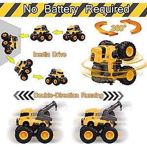 LONANDY Construction Truck Toy Push and Go Car Toys for Boys and Girls, Friction Powered Toy Car Set Include Crane Mixer Excavator Dump Truck, Party Supplies for Toddlers Kids Ages 3+