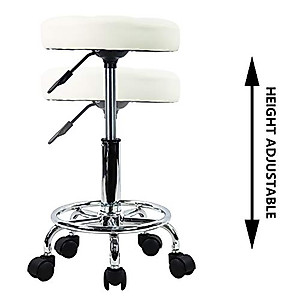 KKTONER Round Rolling Stool Chair PU Leather Height Adjustable Swivel Drafting Work SPA Shop Salon Stools with Wheels Office Chair Small (White)