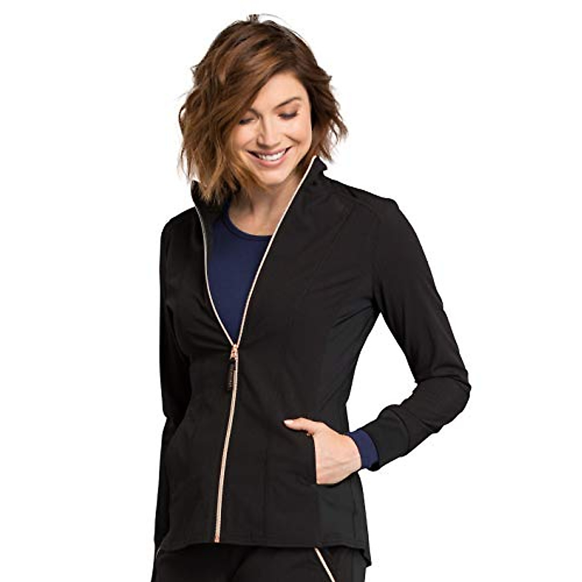 Cherokee Statement Women Warm Up Scrubs Jacket Zip Front CK365, M, Black