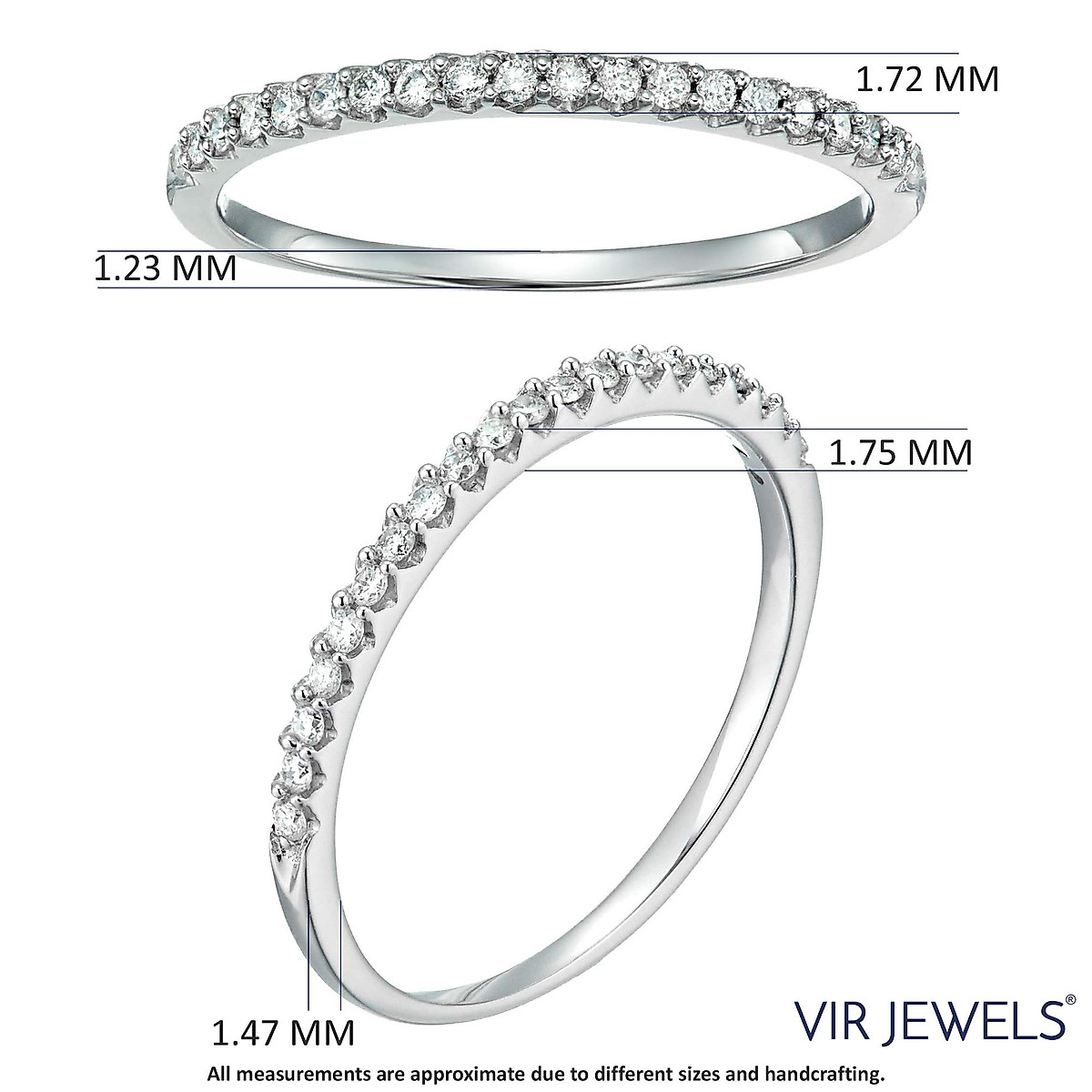 Vir Jewels 1/6 cttw Micro Pave Diamond Wedding Band for Women in 10K White Gold Prong Set, Size 5