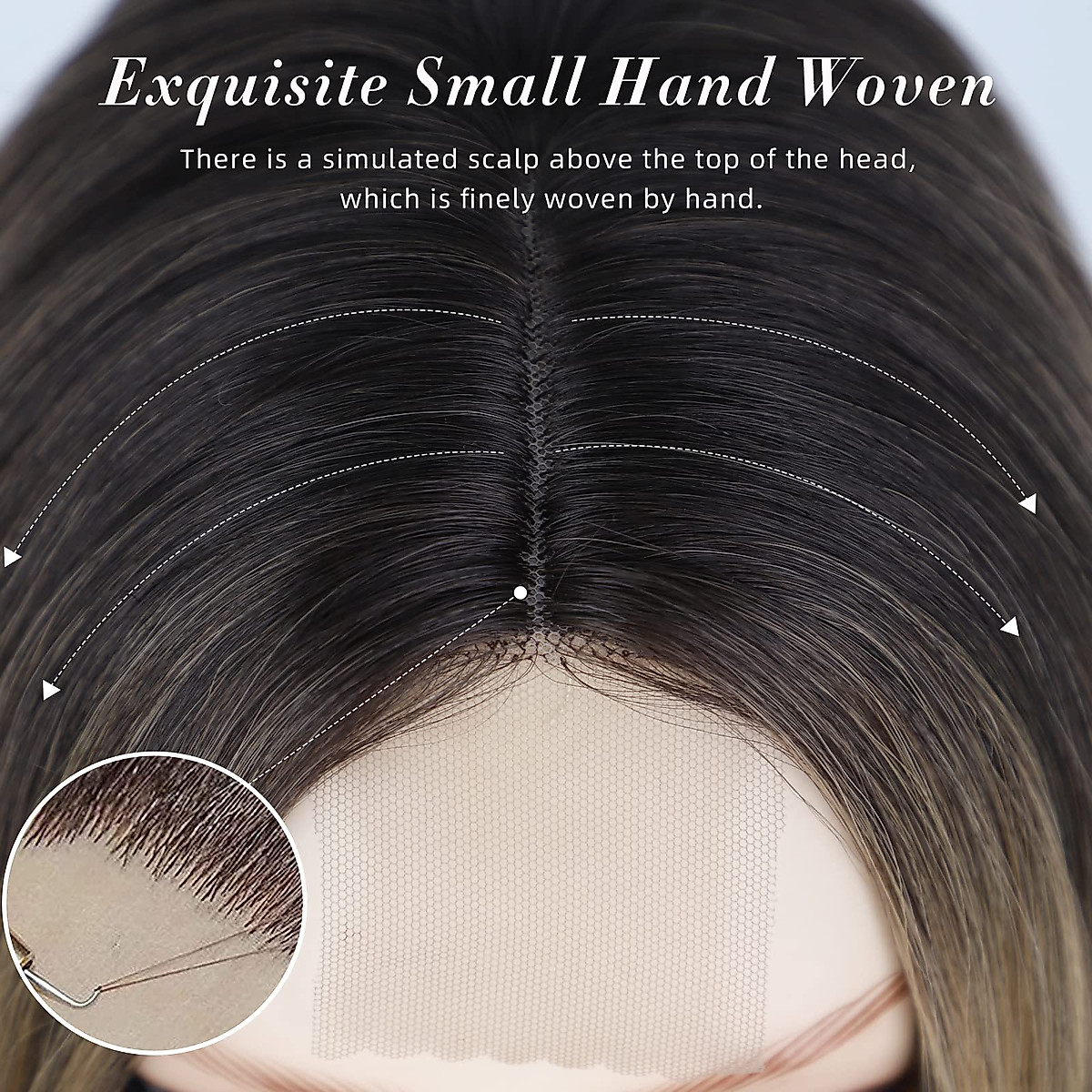 AISI QUEENS Long Wavy Ombre Wig Brown Mixed Blonde Synthetic Middle Part Wigs for Women Heat Resistant Hair Replacement Wigs for Daily Wear 20 Inch